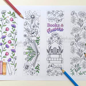 4 Floral Theme Coloring Bookmarks Printable | DIGITAL INSTANT DOWNLOAD ...