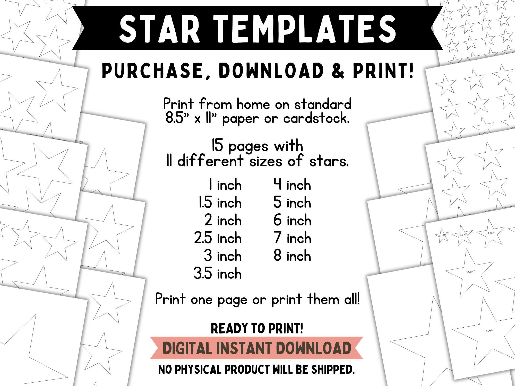 Star Shape Template Printable 15 Pages | DIGITAL INSTANT DOWNLOAD ...