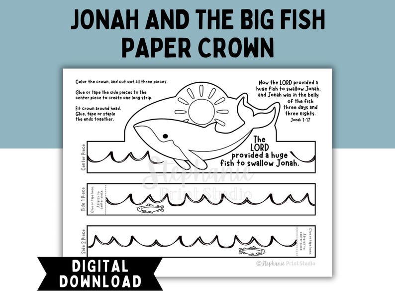Jonah and the Big Fish Paper Crown Printable + Dot Art Page | DIGITAL ...