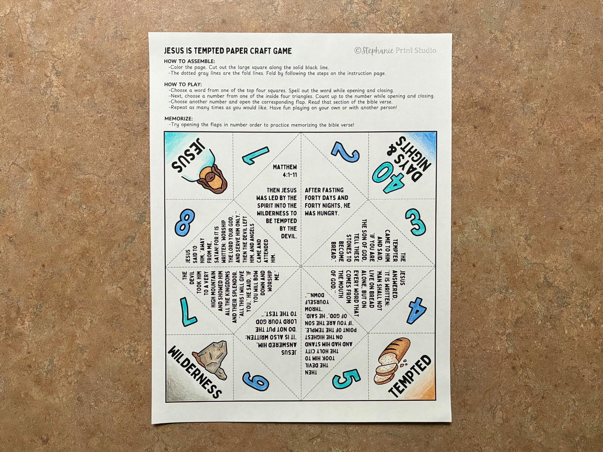 Jesus is Tempted Color-your-own Cootie Catcher | Matthew 4:1-11 Bible ...