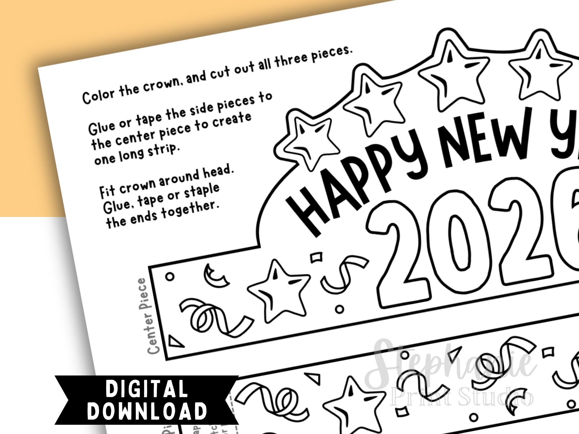 Paper Crown Printable | Happy New Year 2026 | Color-your-own New Year's ...