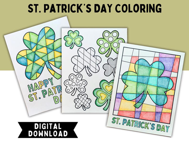 3 Coloring Pages St. Patrick's Day Printable | St. Patty's Day Shamrock ...