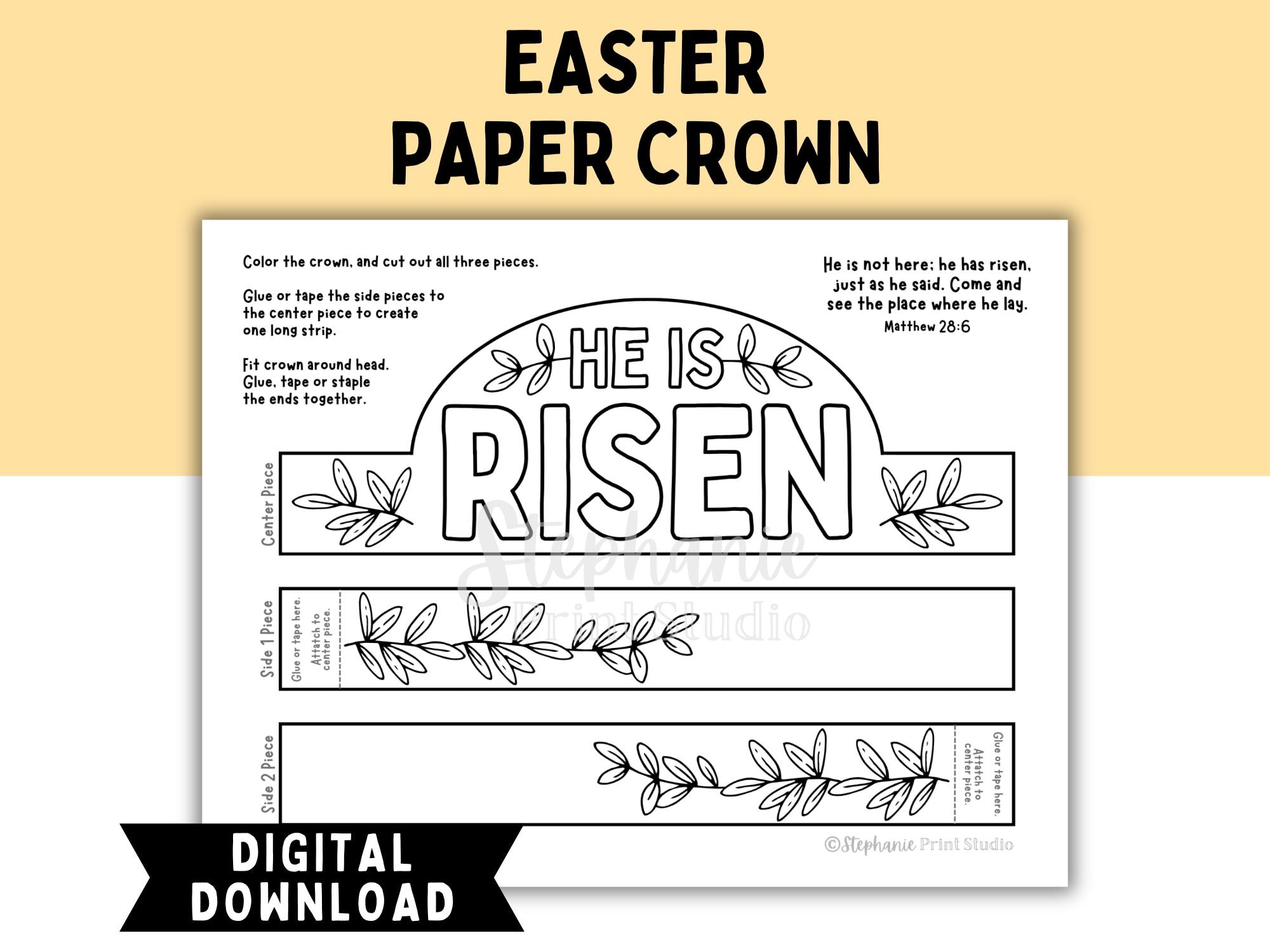 He is Risen Color-your-own Paper Crown Printable | Matthew 28:6 Bible ...
