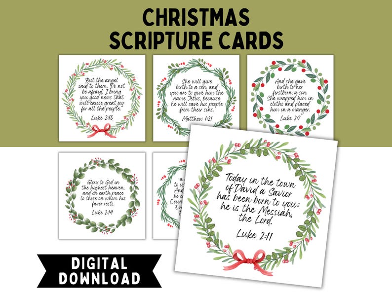 6 Christmas Scripture Cards Printable | DIGITAL INSTANT DOWNLOAD | 3.5 ...