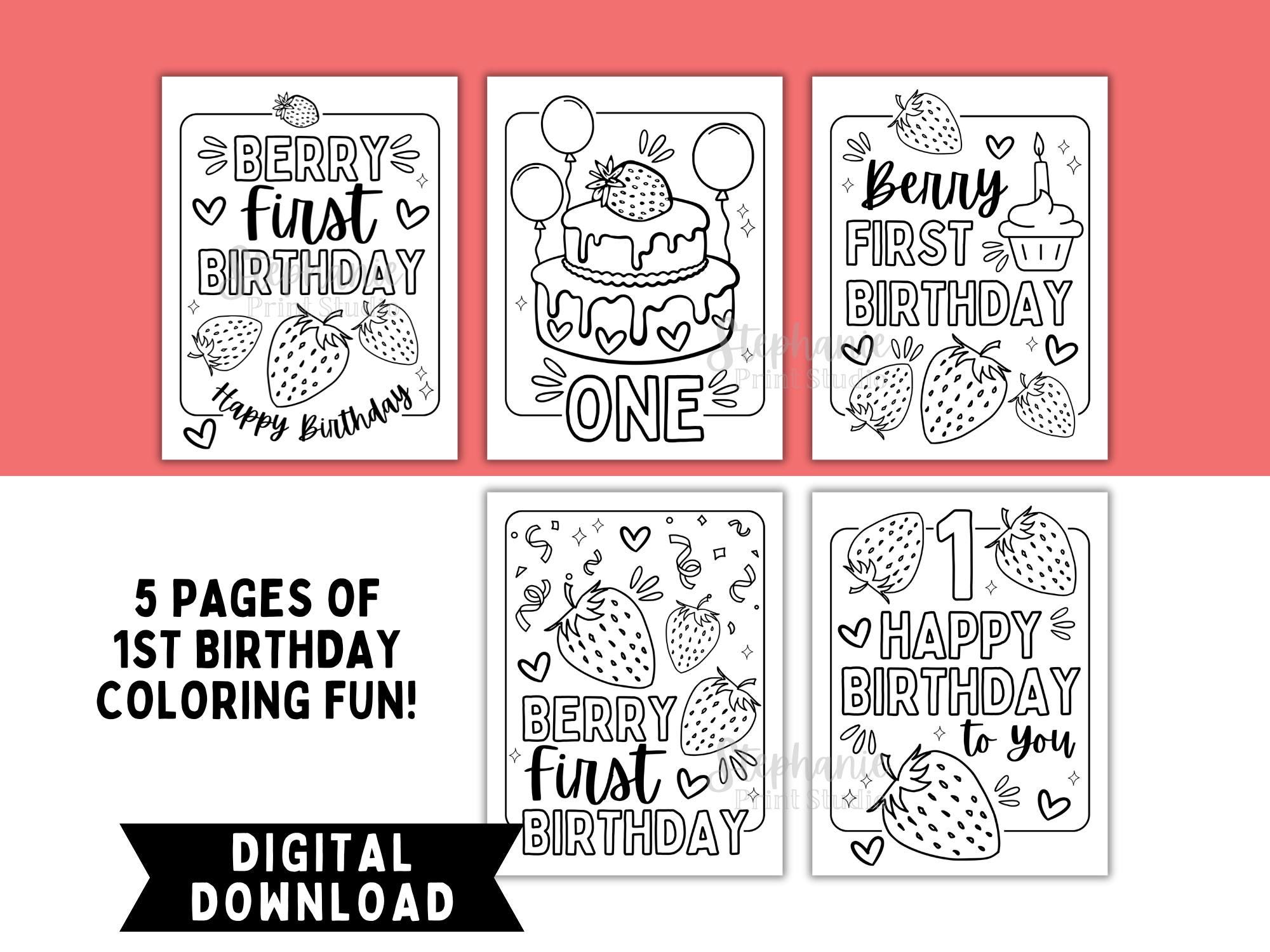 Berry First Birthday Theme Coloring Pages Printable | DIGITAL INSTANT ...