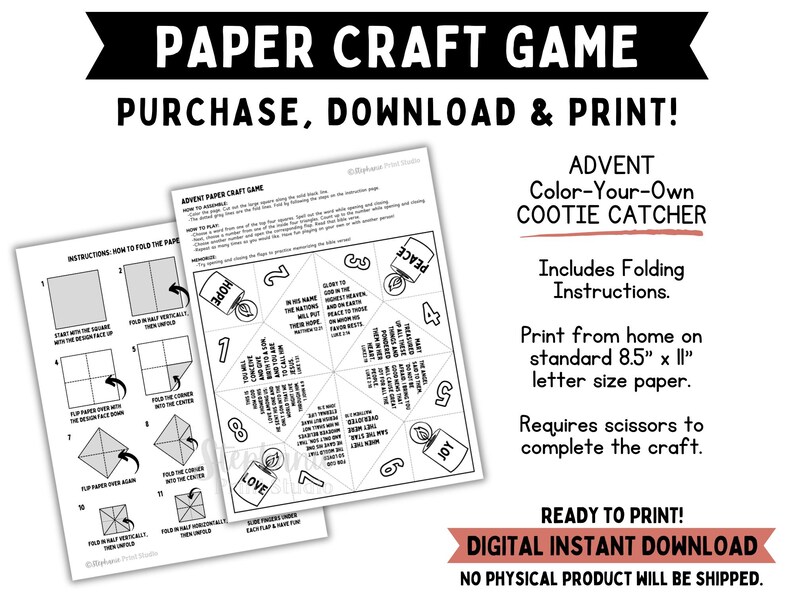 Advent Color-your-own Cootie Catcher, Christmas Paper Craft Game ...