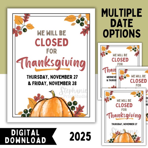 Thanksgiving Store Hours Sign - Etsy