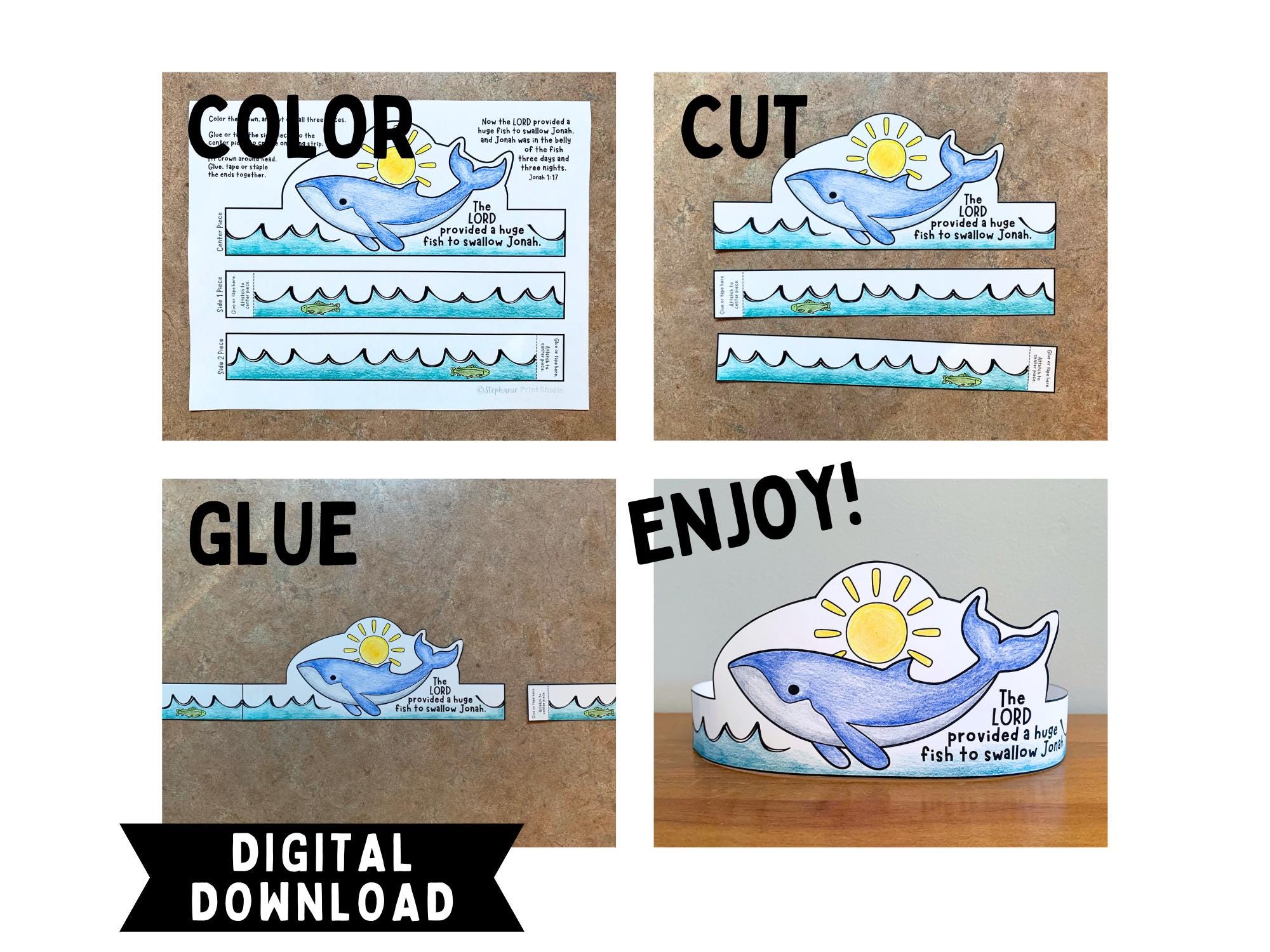 Jonah and the Big Fish Paper Crown Printable + Dot Art Page | DIGITAL ...