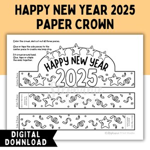 2025 Happy New Year Paper Crown Craft Printable | DIGITAL INSTANT ...
