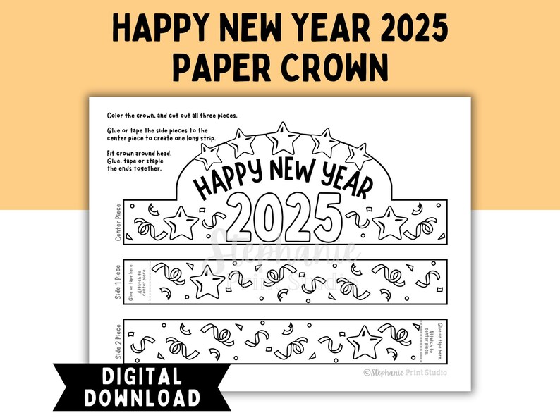 2025 Happy New Year Paper Crown Craft Printable | DIGITAL INSTANT ...