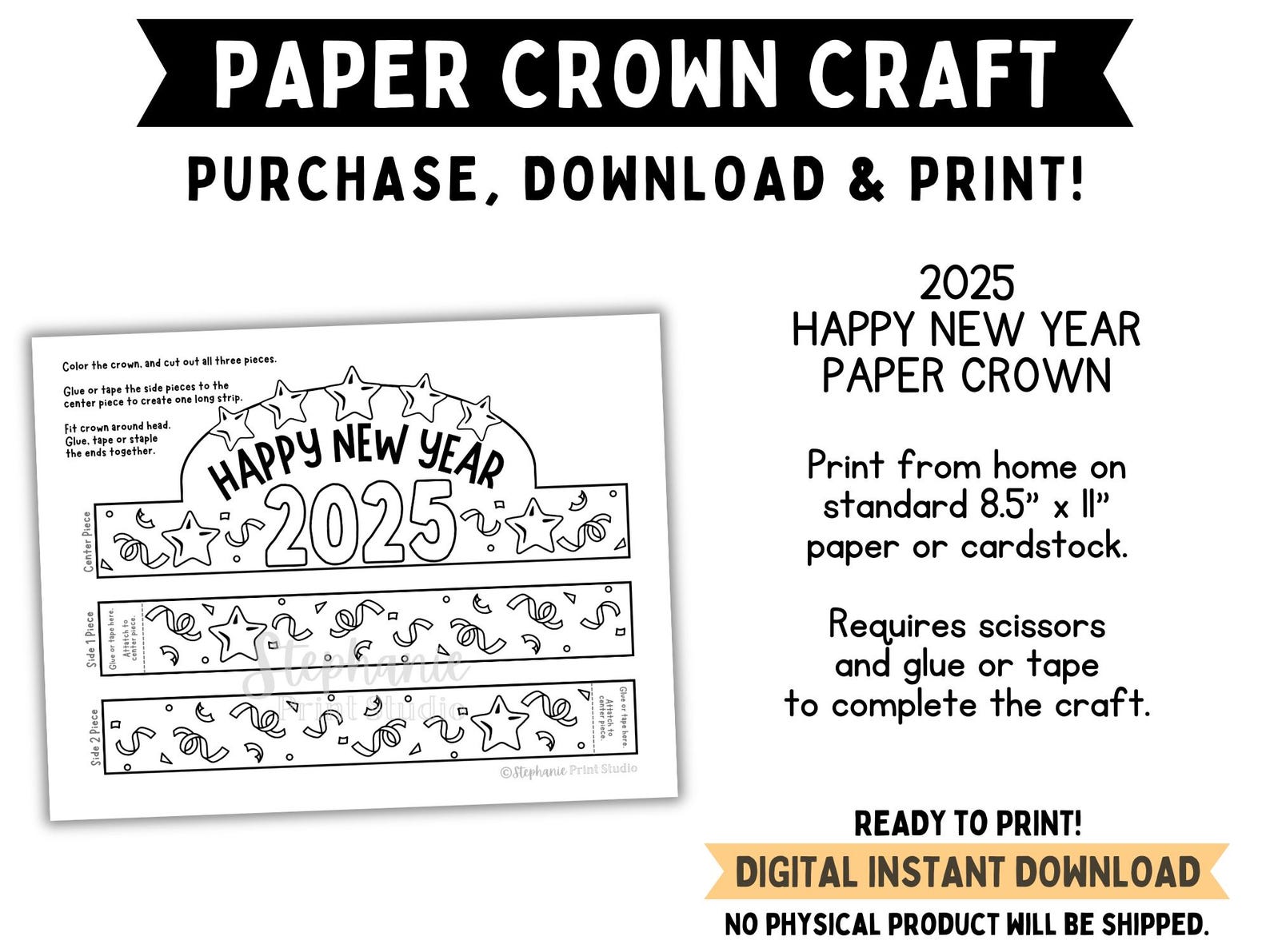 2025 Happy New Year Paper Crown Craft Printable | DIGITAL INSTANT ...
