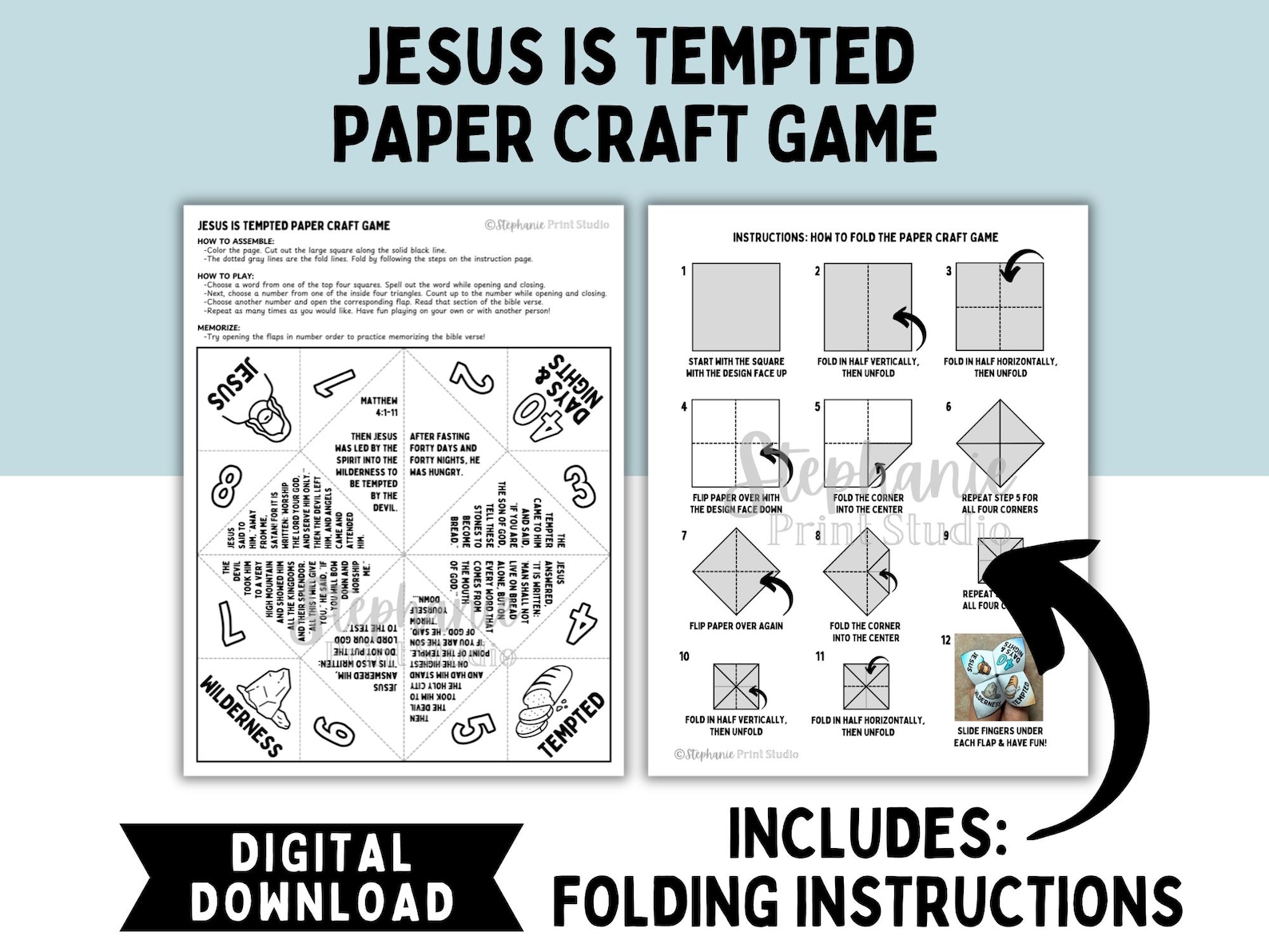 Jesus is Tempted Color-your-own Cootie Catcher | Matthew 4:1-11 Bible ...