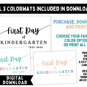 First Day of Kindergarten Printable Sign | DIGITAL INSTANT DOWNLOAD ...