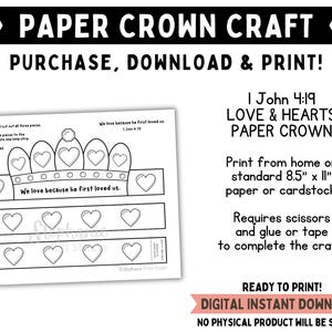 Love & Hearts Paper Crown Craft Printable | 1 John 4:19 Bible Verse ...