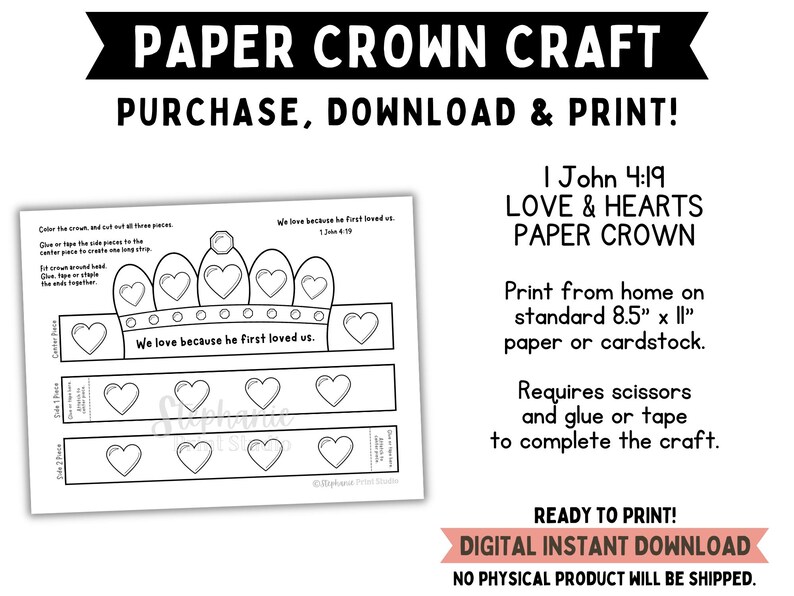 Love & Hearts Paper Crown Craft Printable | 1 John 4:19 Bible Verse ...