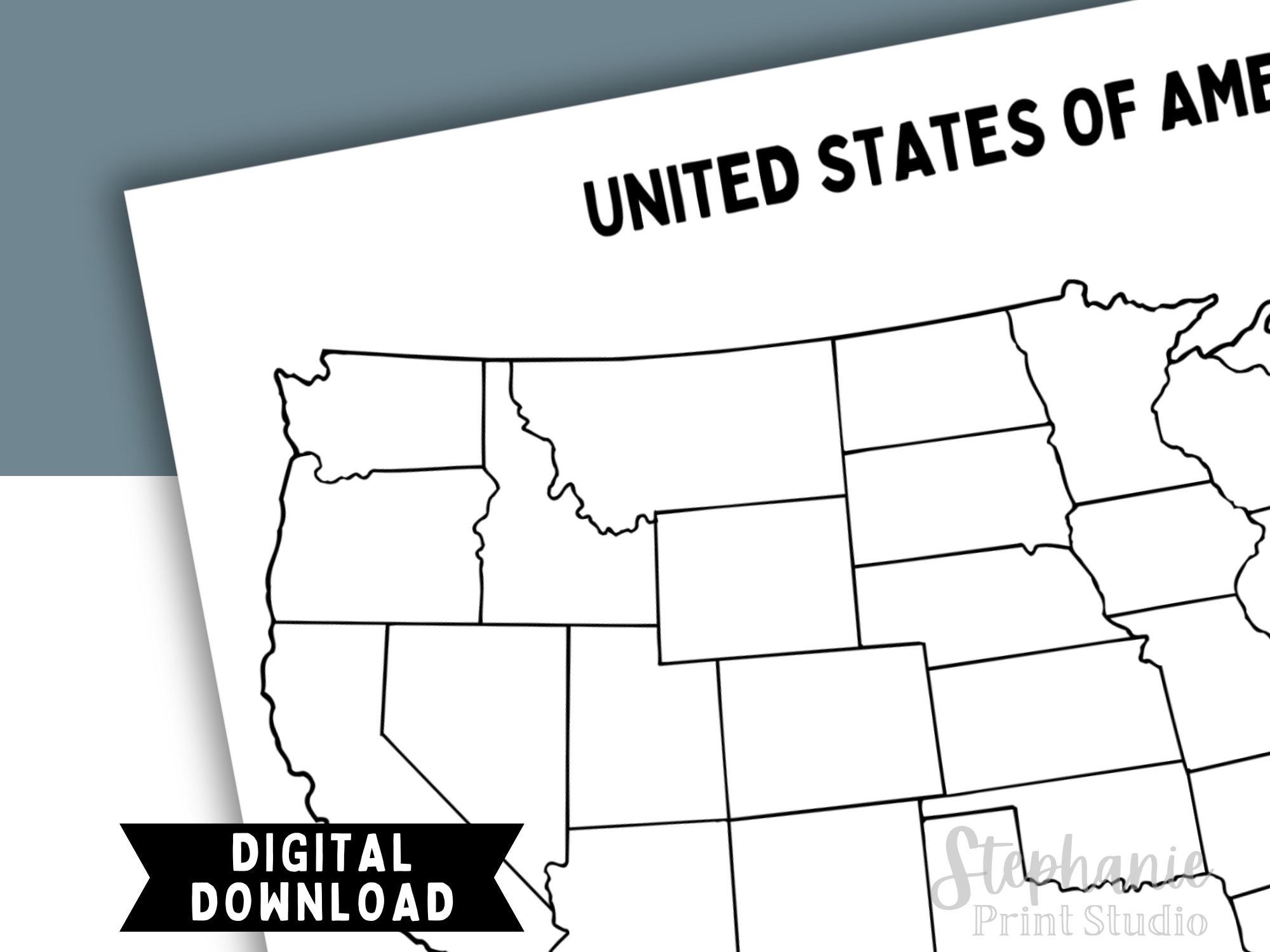 3 USA Maps Printable, United States of America Maps | Digital Instant ...