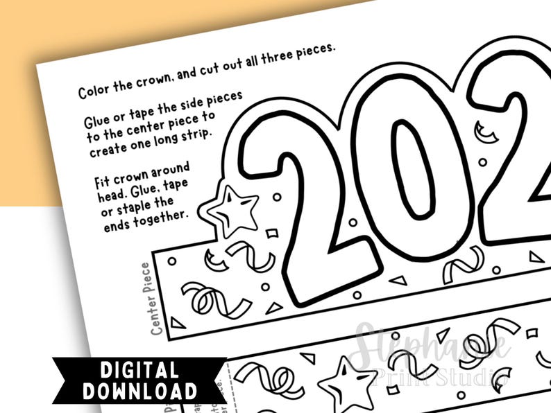 Paper Crown Printable | 2026 New Year | Color-your-own New Year's Eve ...