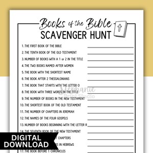 Books of the Bible Scavenger Hunt Printable | DIGITAL INSTANT DOWNLOAD ...
