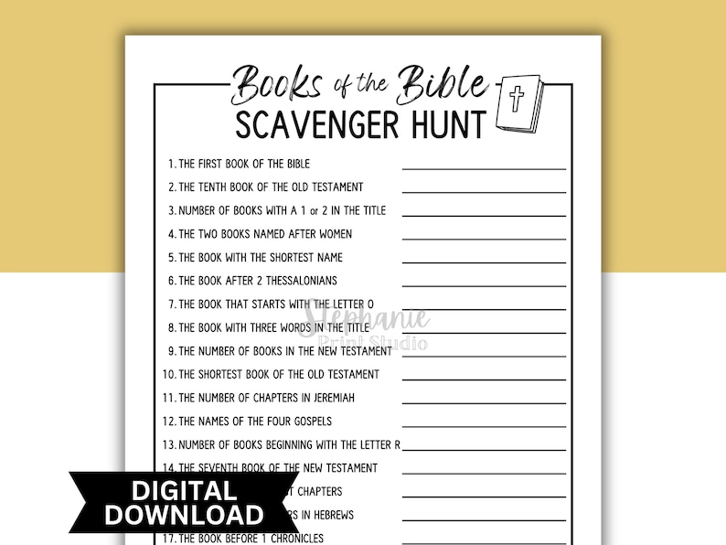 Books of the Bible Scavenger Hunt Printable | DIGITAL INSTANT DOWNLOAD ...