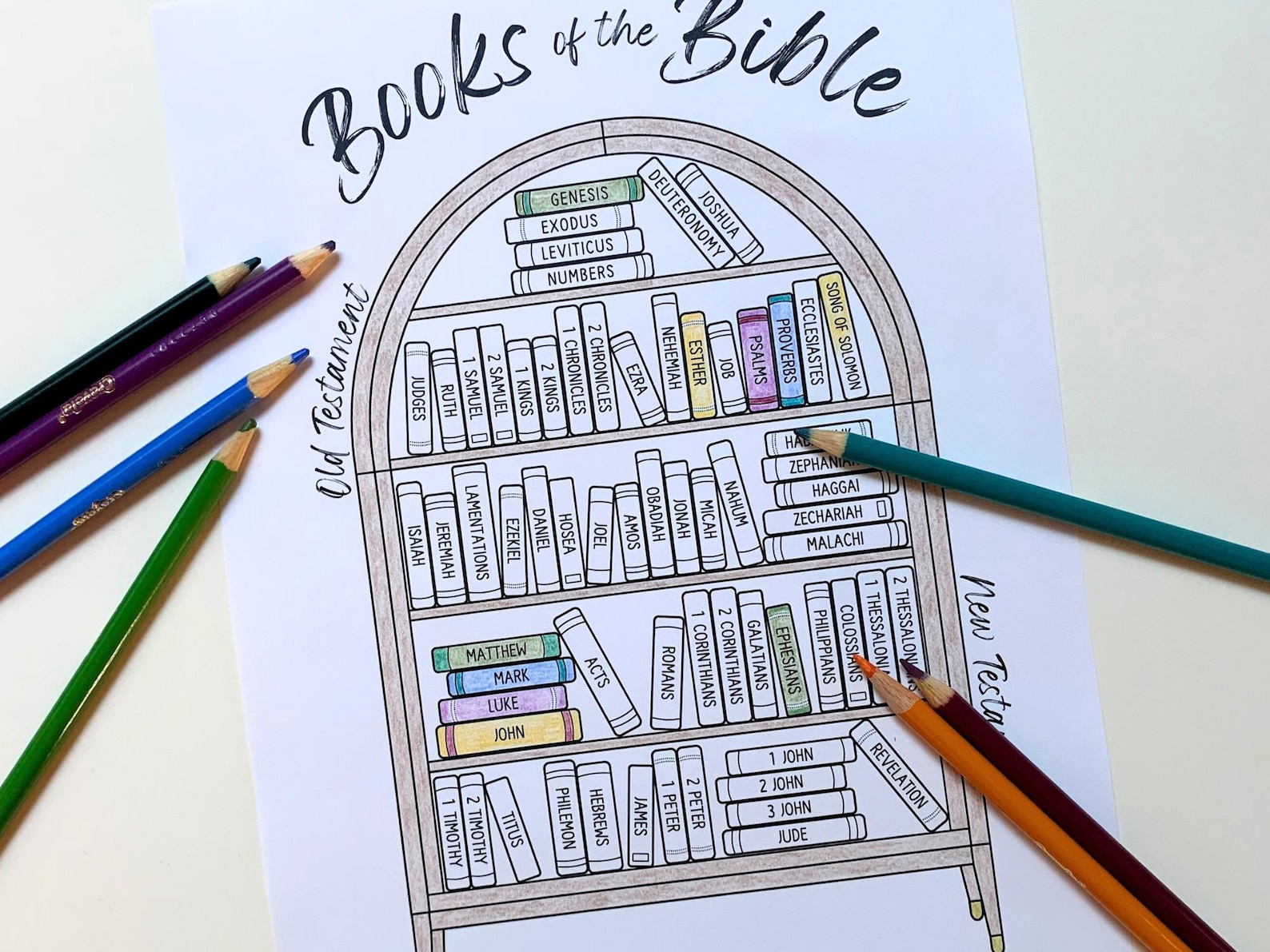 Books of the Bible Reading Tracker Printable | Bible Bookshelf Coloring ...
