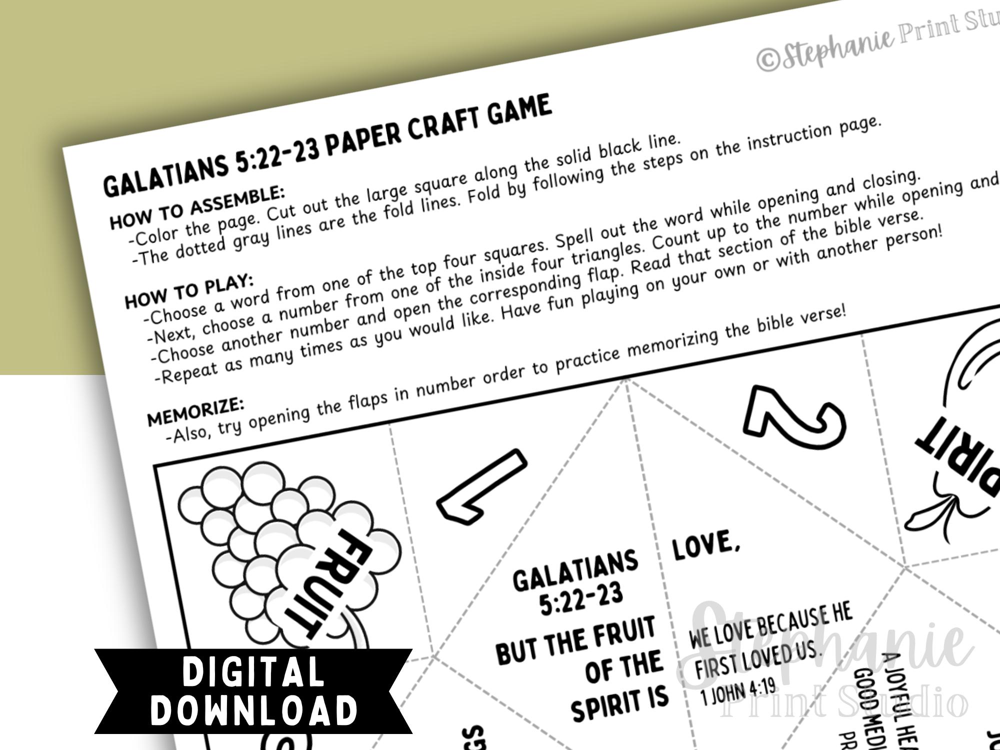 Fruit of the Spirit Color-your-own Cootie Catcher, Paper Craft Game Printable, Galatians 5:22-23 ...