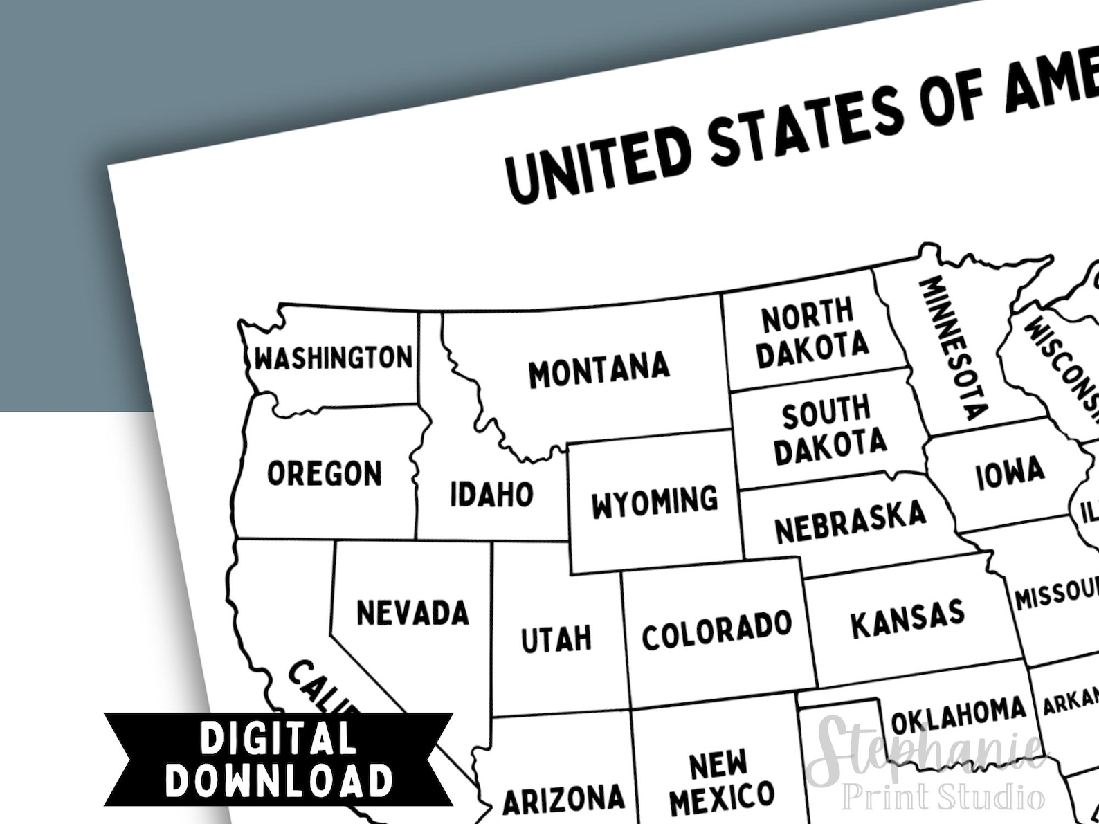 3 USA Maps Printable, United States of America Maps | Digital Instant ...