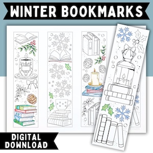 4 Winter Theme Coloring Bookmarks Printable | DIGITAL INSTANT DOWNLOAD ...