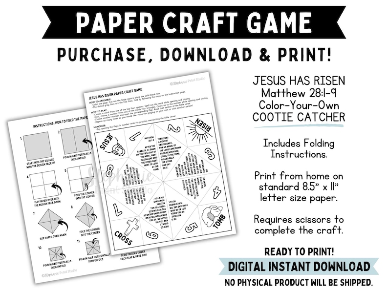 Jesus Has Risen Color-your-own Cootie Catcher | Matthew 28:1-9 Bible ...