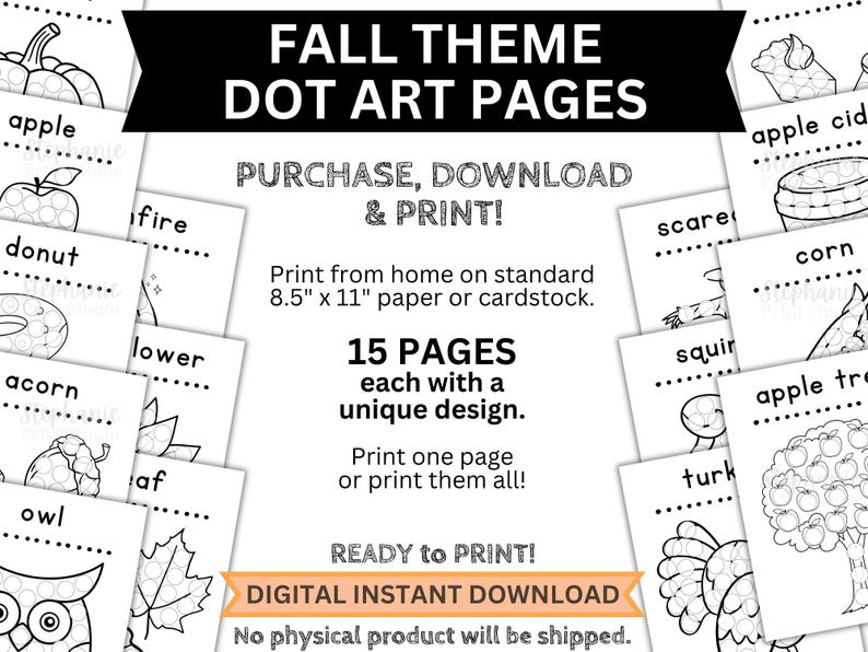 15 Fall Theme Dot Marker Pages Printable | DIGITAL INSTANT DOWNLOAD ...