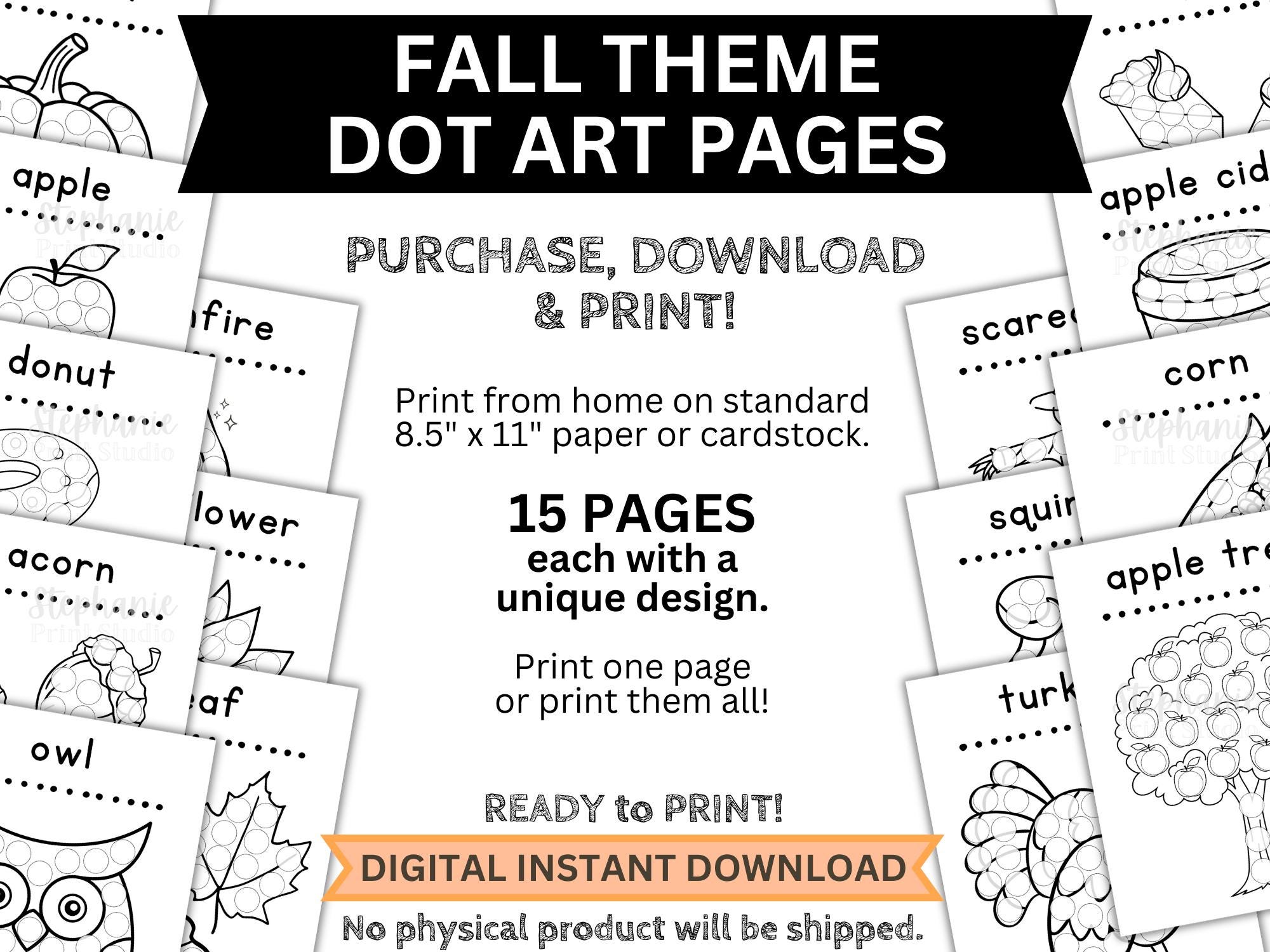 15 Fall Theme Dot Marker Pages Printable | DIGITAL INSTANT DOWNLOAD ...