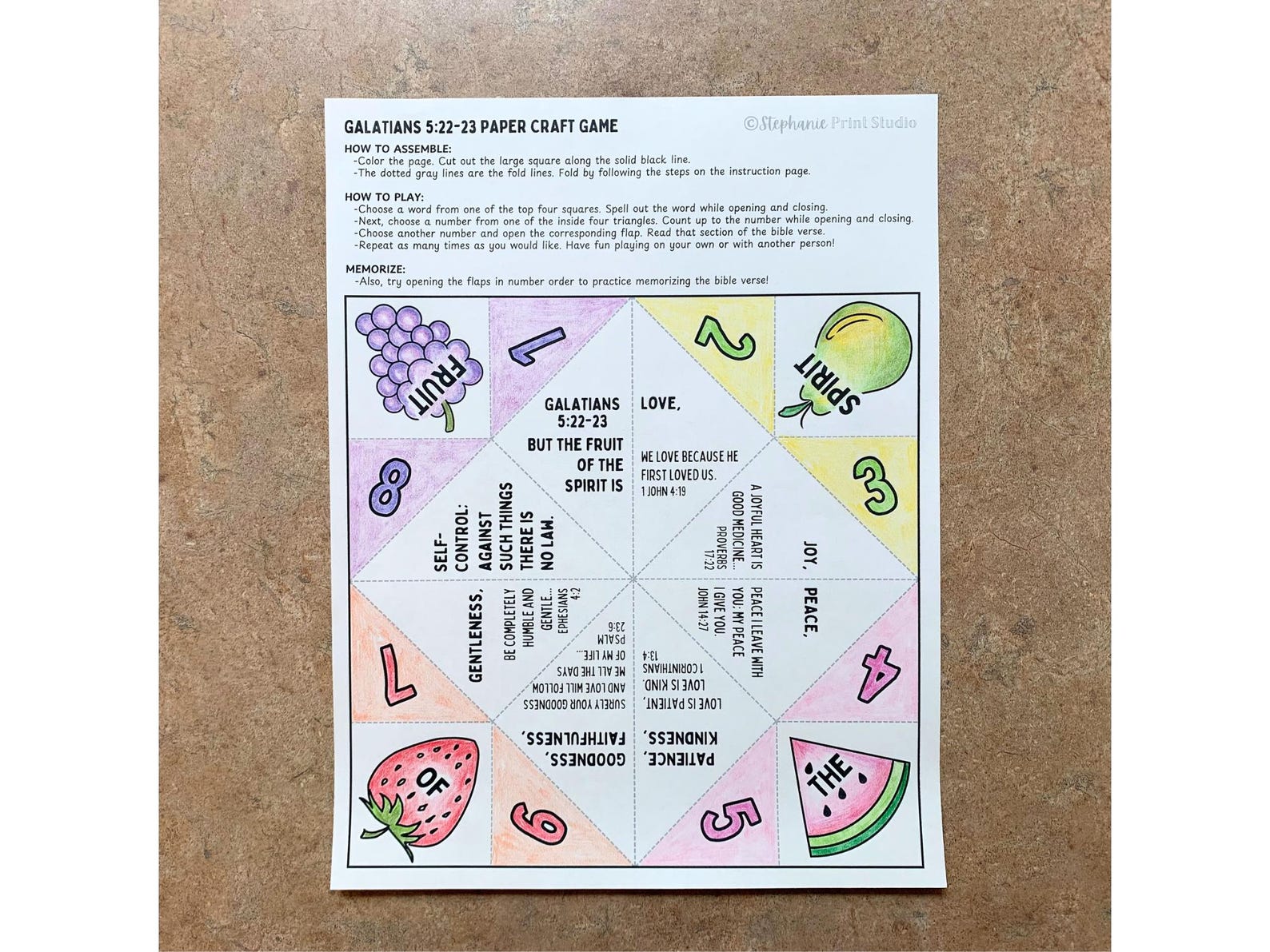 Fruit of the Spirit Color-your-own Cootie Catcher, Paper Craft Game ...