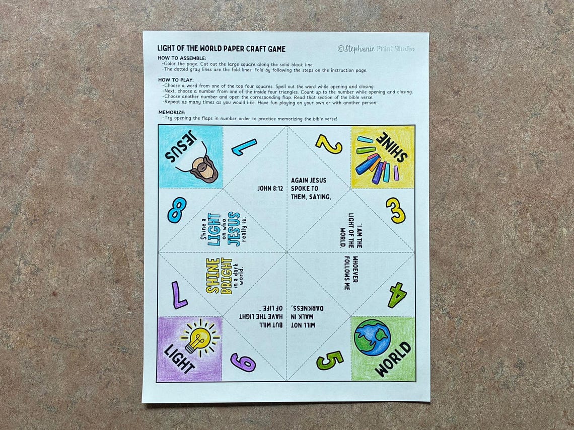Light of the World Color-your-own Cootie Catcher | John 8:12 Bible ...