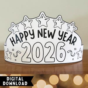 Paper Crown Printable | Happy New Year 2026 | Color-your-own New Year's ...