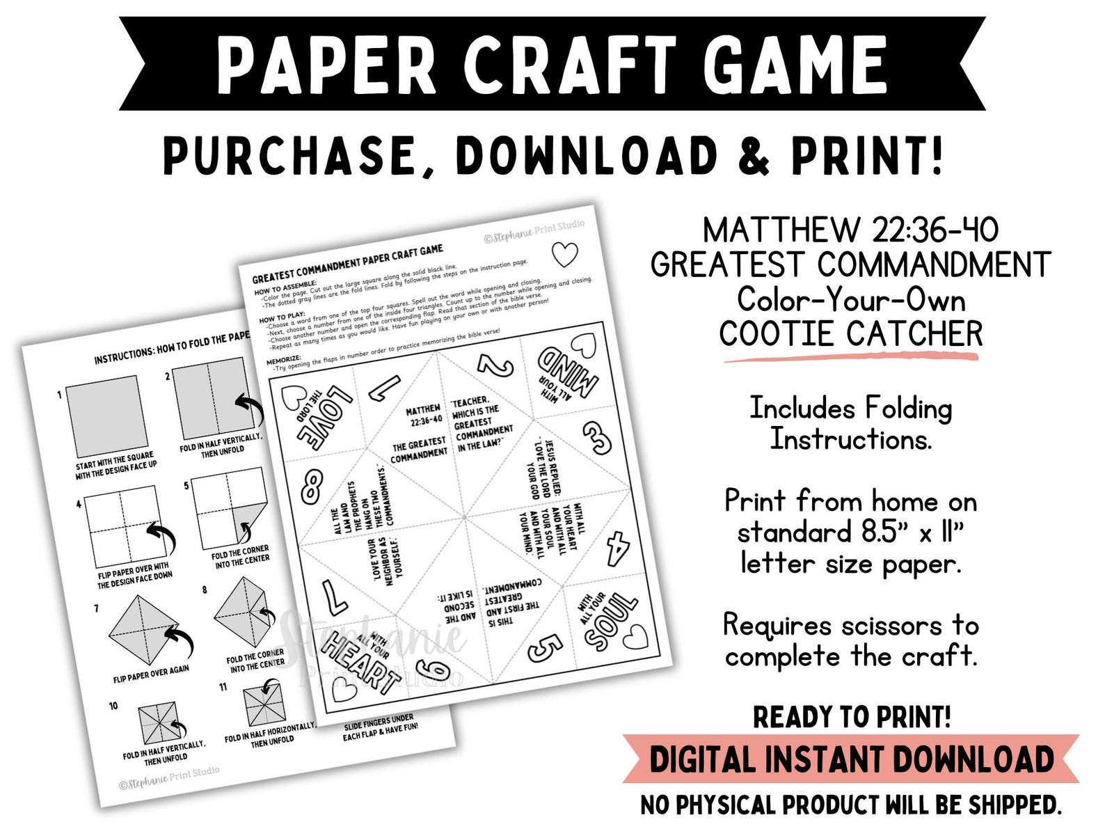 Greatest Commandment Color-your-own Cootie Catcher | Paper Craft Game ...