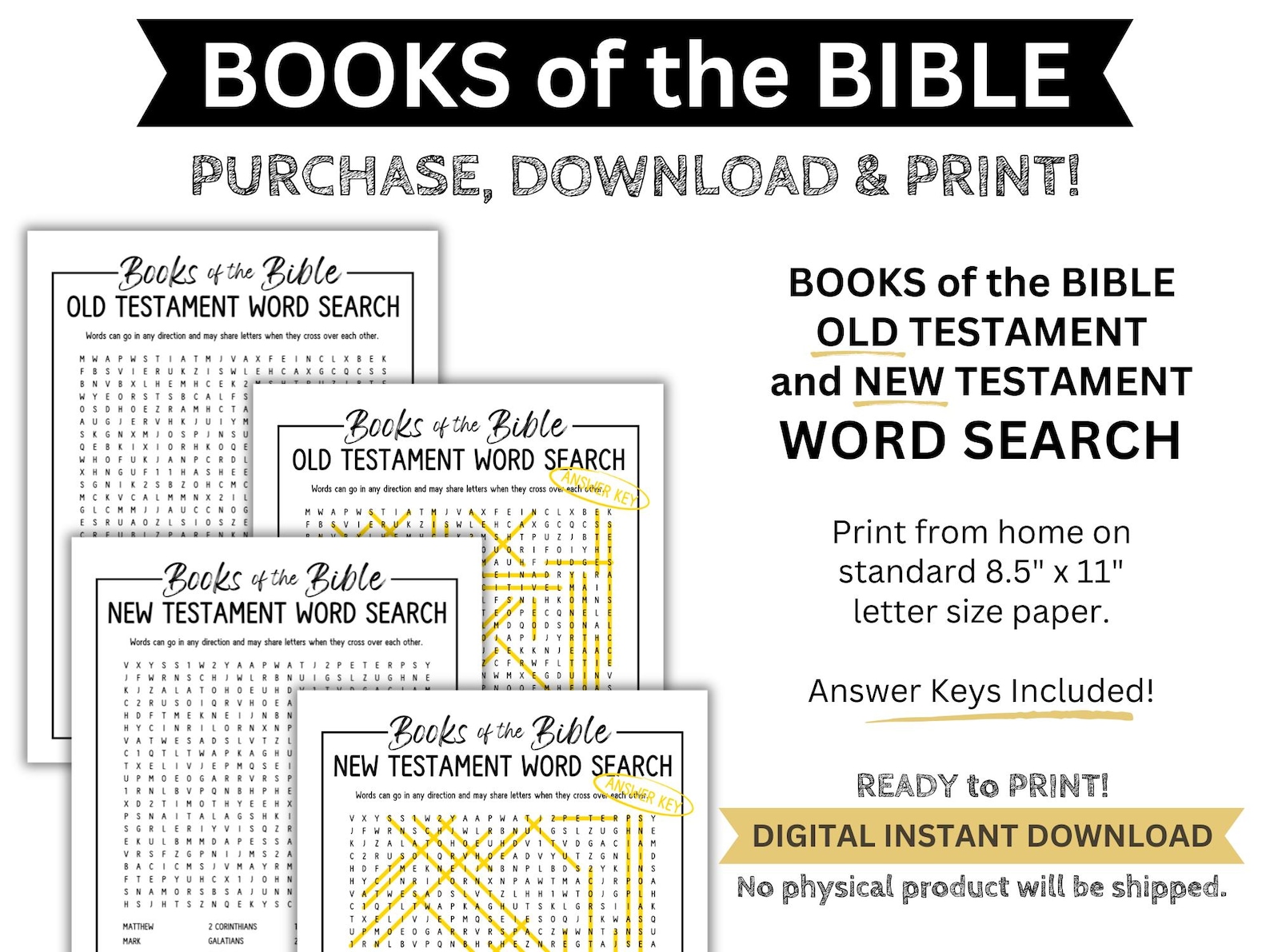 Books of the Bible Word Search Printable | Old Testament & New ...