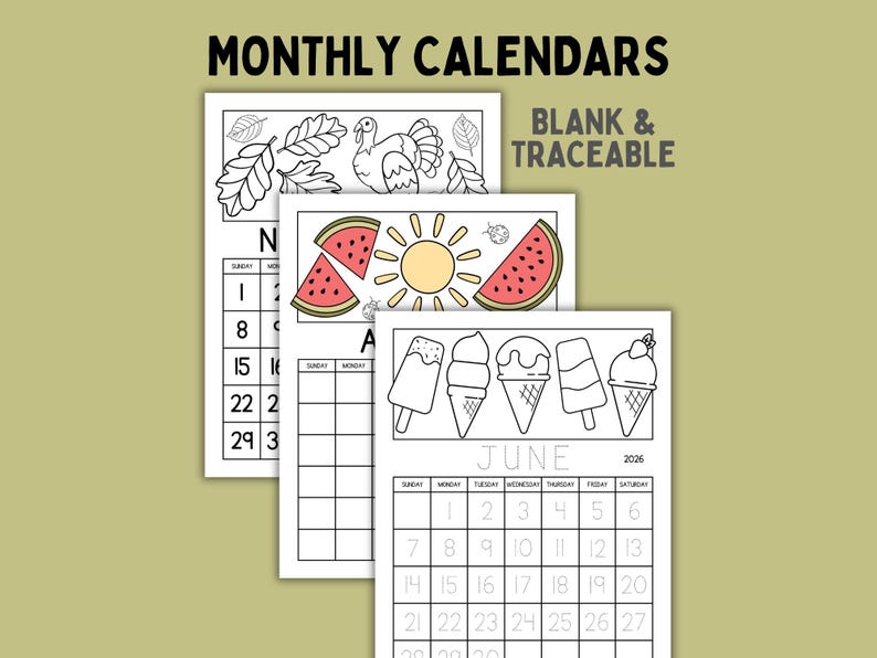 Monthly Calendar Printable Set | Includes: Blank Reusable Templates ...