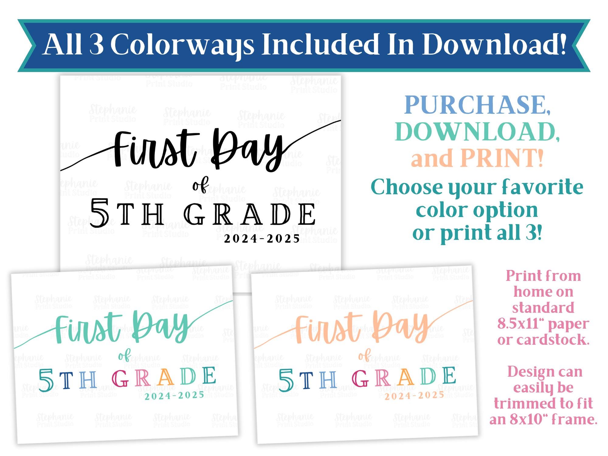 First Day of 5th Grade Printable Sign | DIGITAL INSTANT DOWNLOAD, Fifth ...