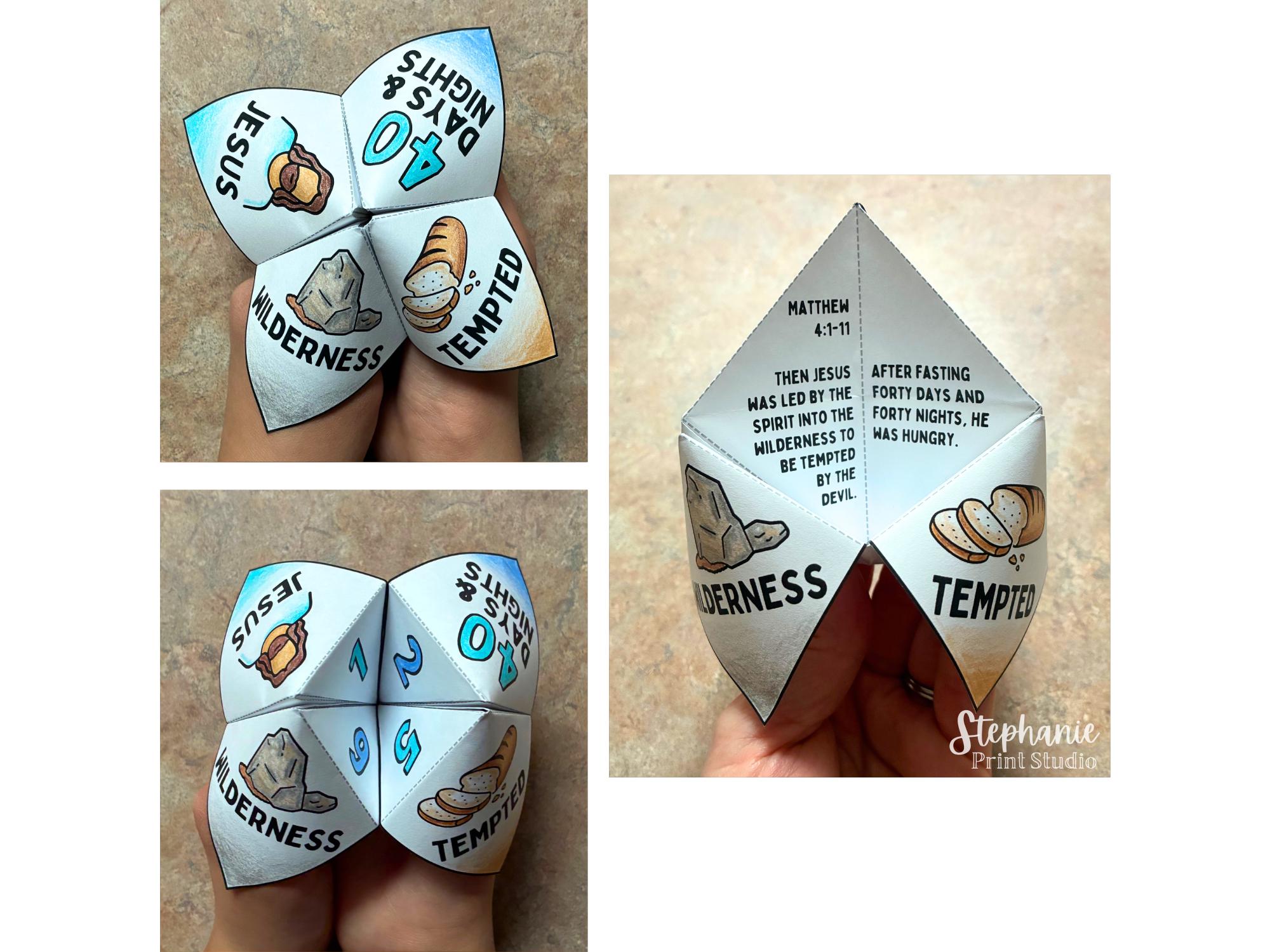 Jesus is Tempted Color-your-own Cootie Catcher | Matthew 4:1-11 Bible ...