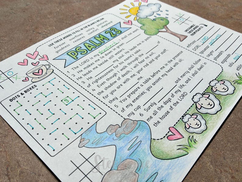 Psalm 23 Coloring Activity Page Printable | Bible Verse Placemat - Etsy