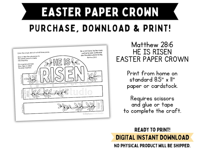 He is Risen Color-your-own Paper Crown Printable | Easter Craft ...