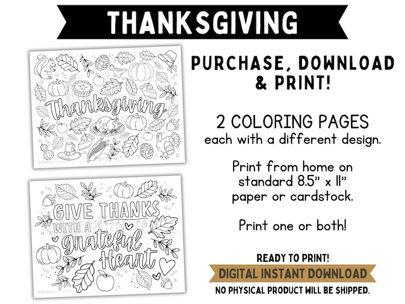 2 Thanksgiving Theme Coloring Pages Printable | DIGITAL INSTANT ...