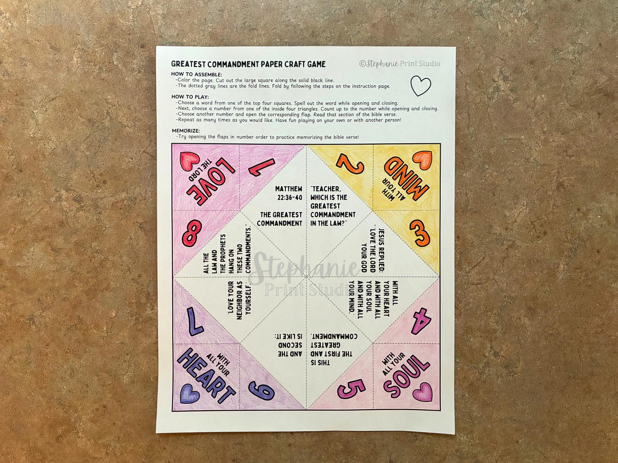 Greatest Commandment Color-your-own Cootie Catcher | Paper Craft Game ...