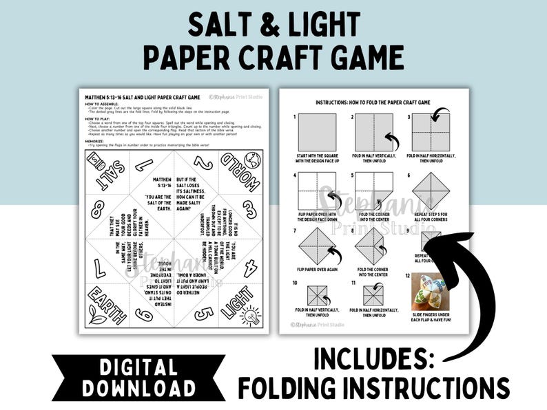 Salt & Light Color-your-own Cootie Catcher | Matthew 5:13-16 Bible ...