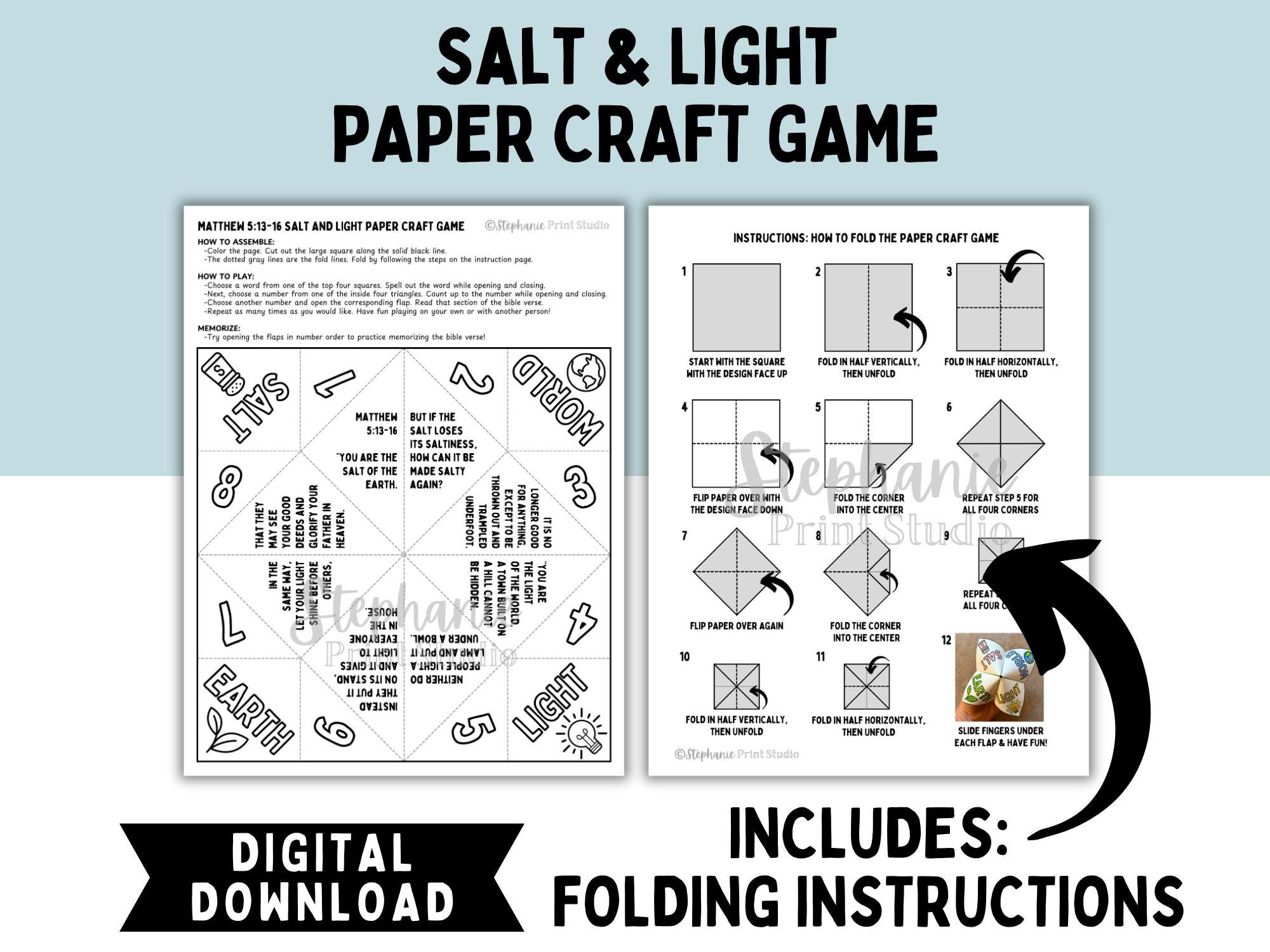 Salt & Light Color-your-own Cootie Catcher | Matthew 5:13-16 Bible ...