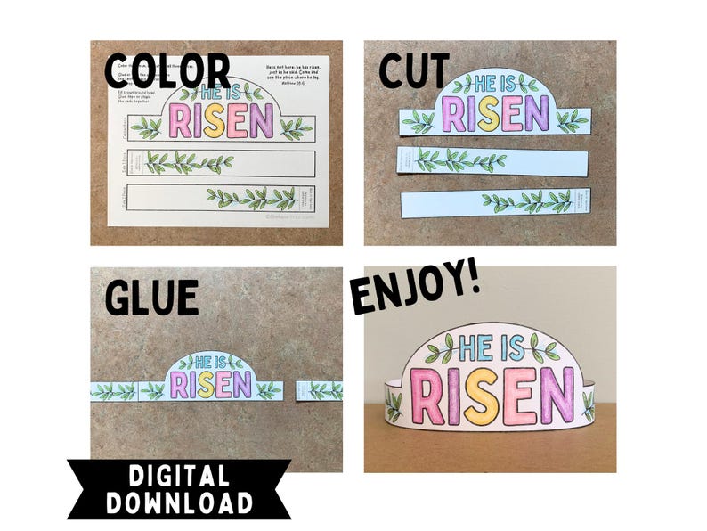 He is Risen Color-your-own Paper Crown Printable | Matthew 28:6 Bible ...