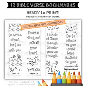 12 Bible Verse Coloring Bookmarks Printable | DIGITAL INSTANT DOWNLOAD ...