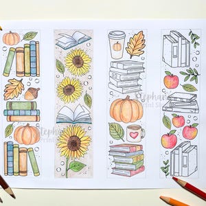 4 Fall Theme Coloring Bookmarks Printable | DIGITAL INSTANT DOWNLOAD ...