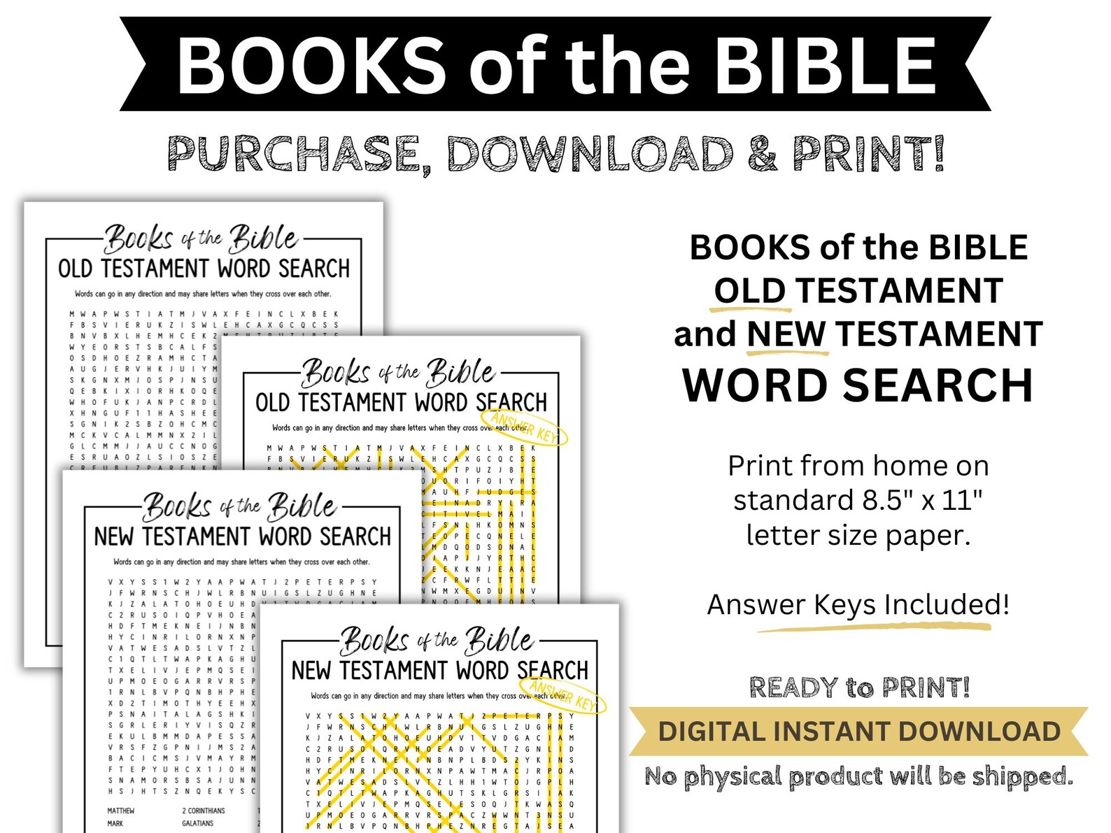 Books of the Bible Word Search Printable- Old Testament & New Testament ...
