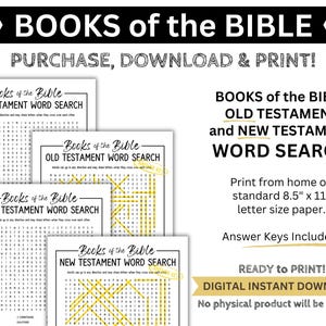 Books of the Bible Word Search Printable- Old Testament & New Testament ...