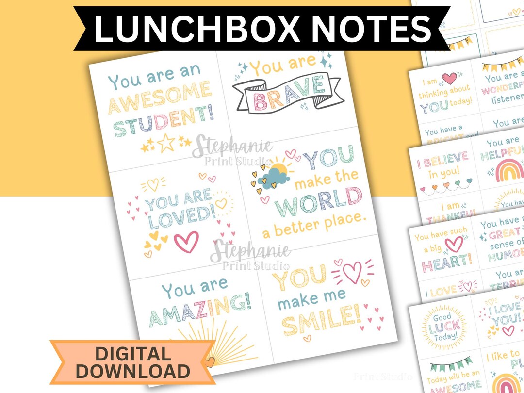 36 Lunchbox Notes Printable | DIGITAL INSTANT DOWNLOAD | Daily Positive ...